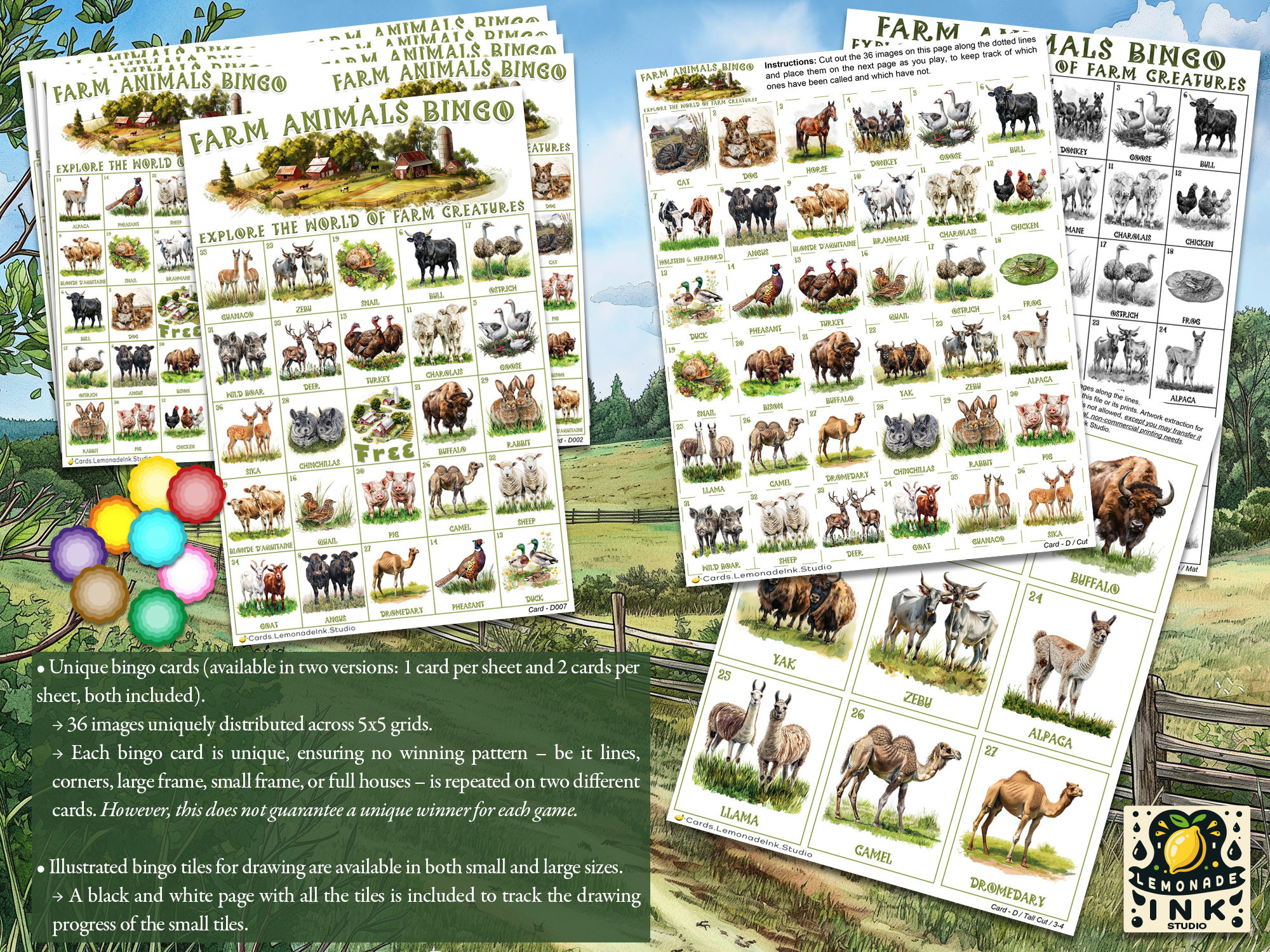 Farm Animals Bingo: Explore the Farm Creatures With 150 Unique ...