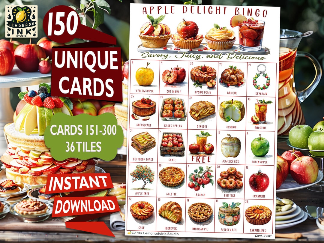 Apple Delight Bingo: Savory and Delicious With 150 Unique Printable ...