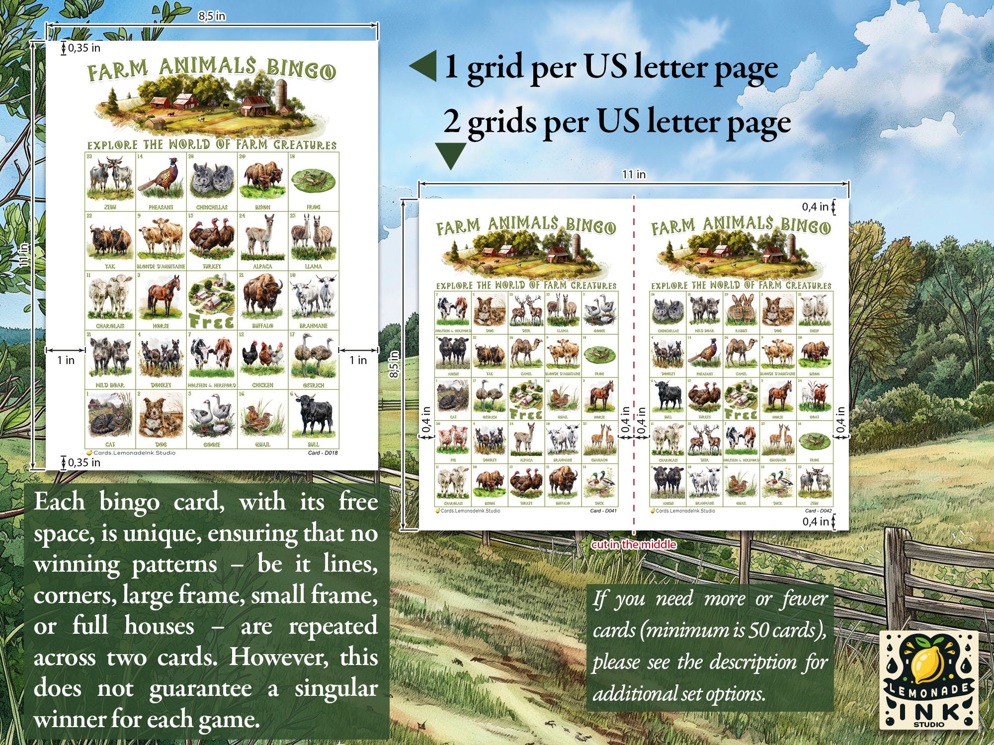 Farm Animals Bingo: Explore the Farm Creatures With 150 Unique ...