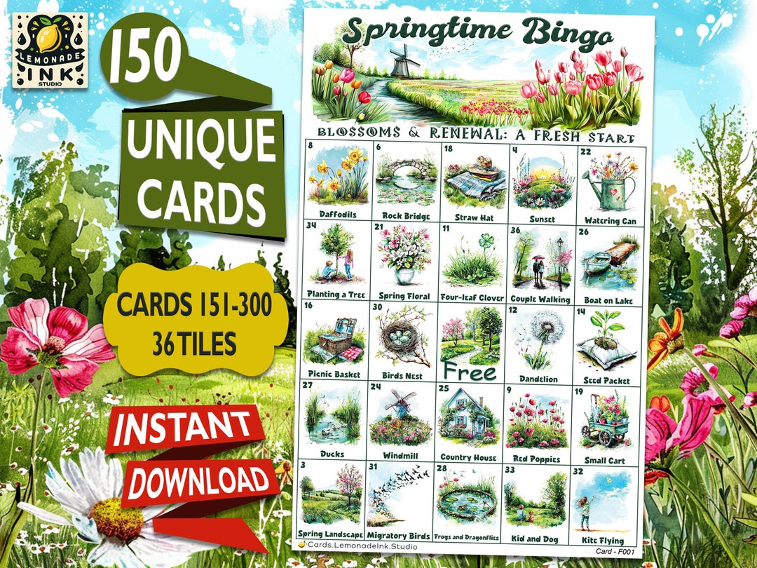 Springtime Bingo: 150 Unique Printable Cards Perfect for Spring Season ...