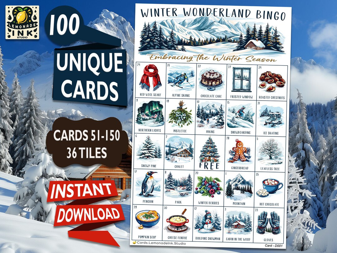 Winter Wonderland Bingo: Winter Season With 100 Unique Printable Cards ...