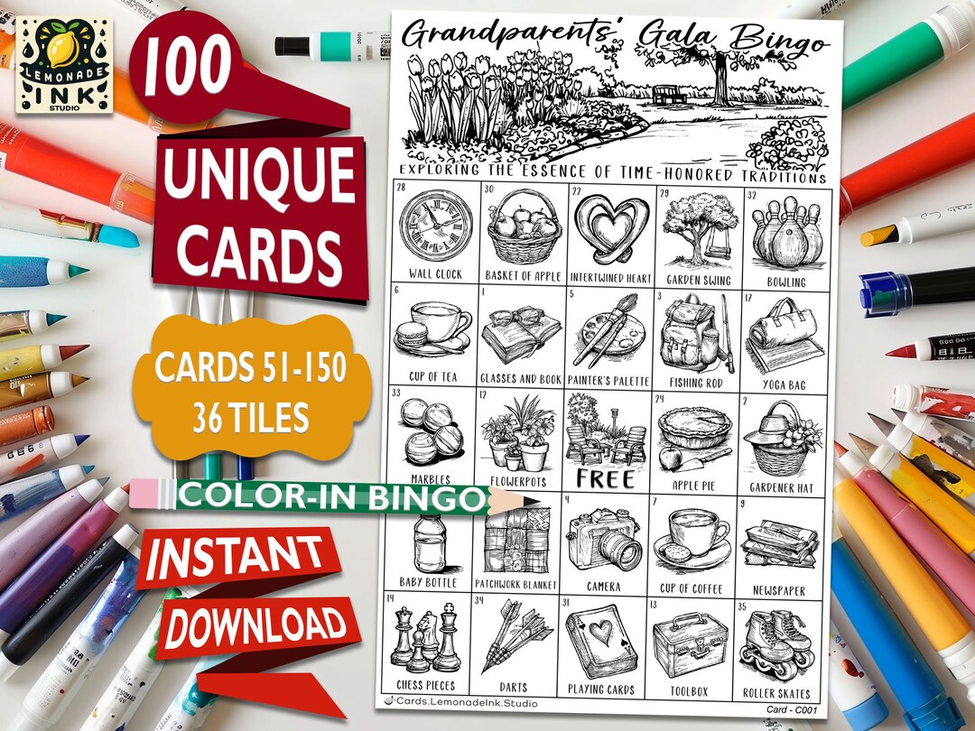 Grandparents' Gala Bingo: Color-in With 100 Unique Printable Cards ...