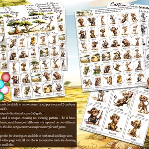 Cartoon Savannah Bingo: Wildlife Discovery With 150 Unique Printable ...