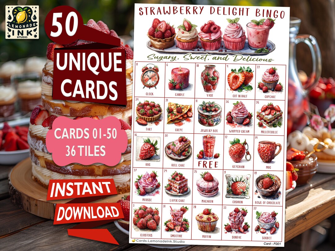 Strawberry Delight Bingo: Sugary and Delicious With 50 Unique Printable ...
