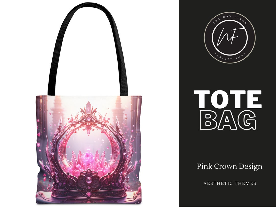 Pink Crown Tote Bag Floral Beach Bag Crown Lover Gift Large Shopping ...