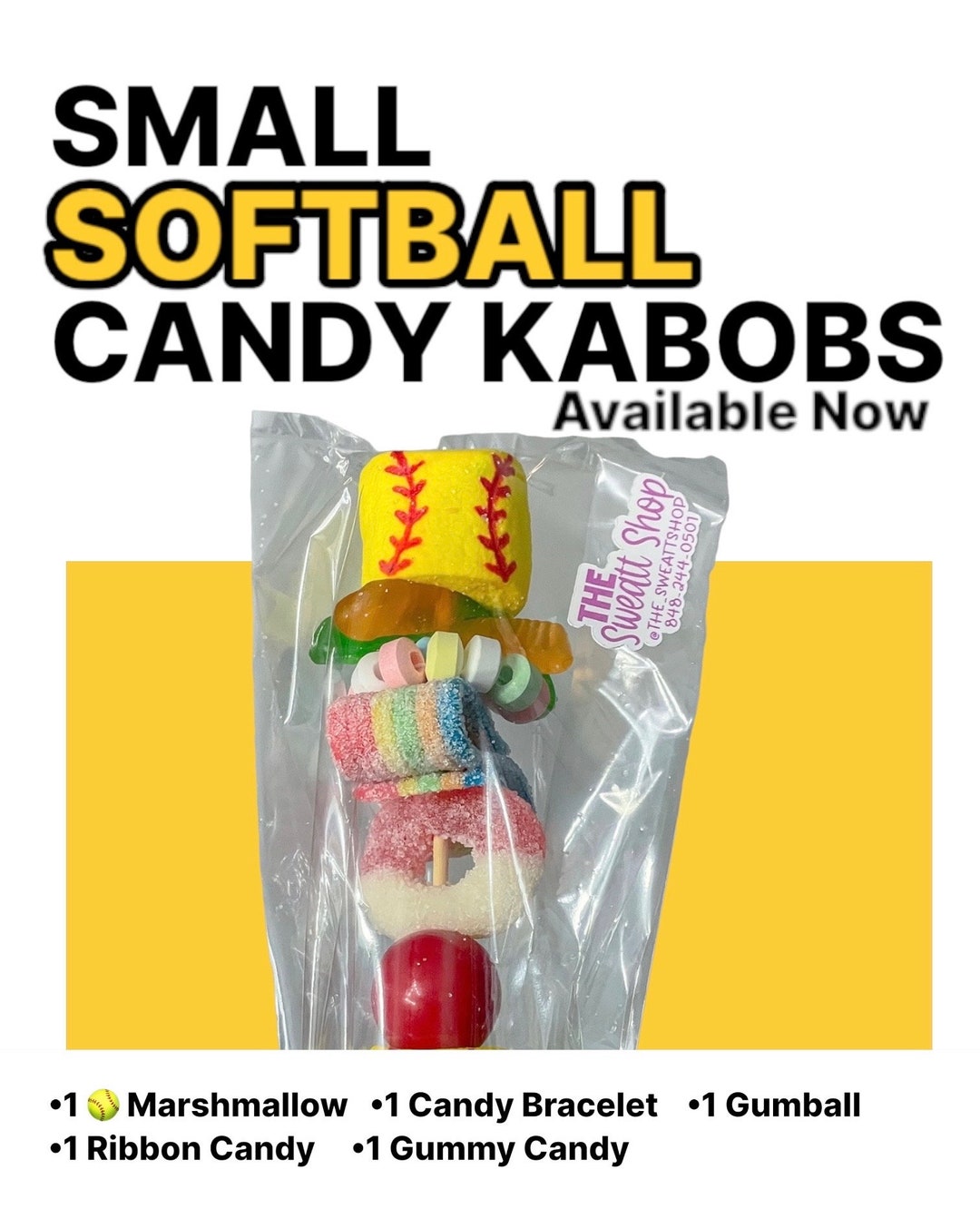 15+ Small Softball Custom Candy Kabobs, Kids Softball Party Favors ...