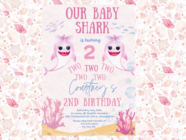 Baby Shark Two Two Invitation - Etsy