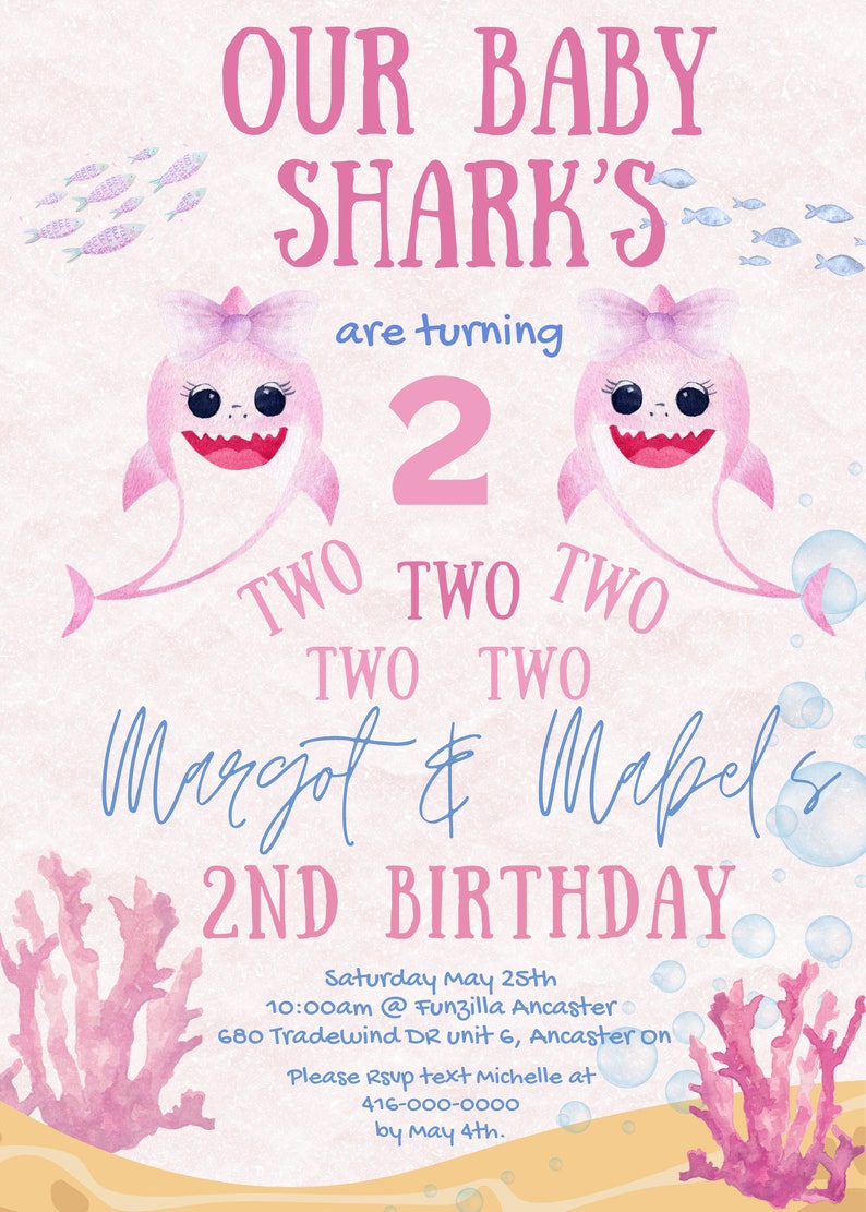 Baby Shark Twins Invitation - Etsy