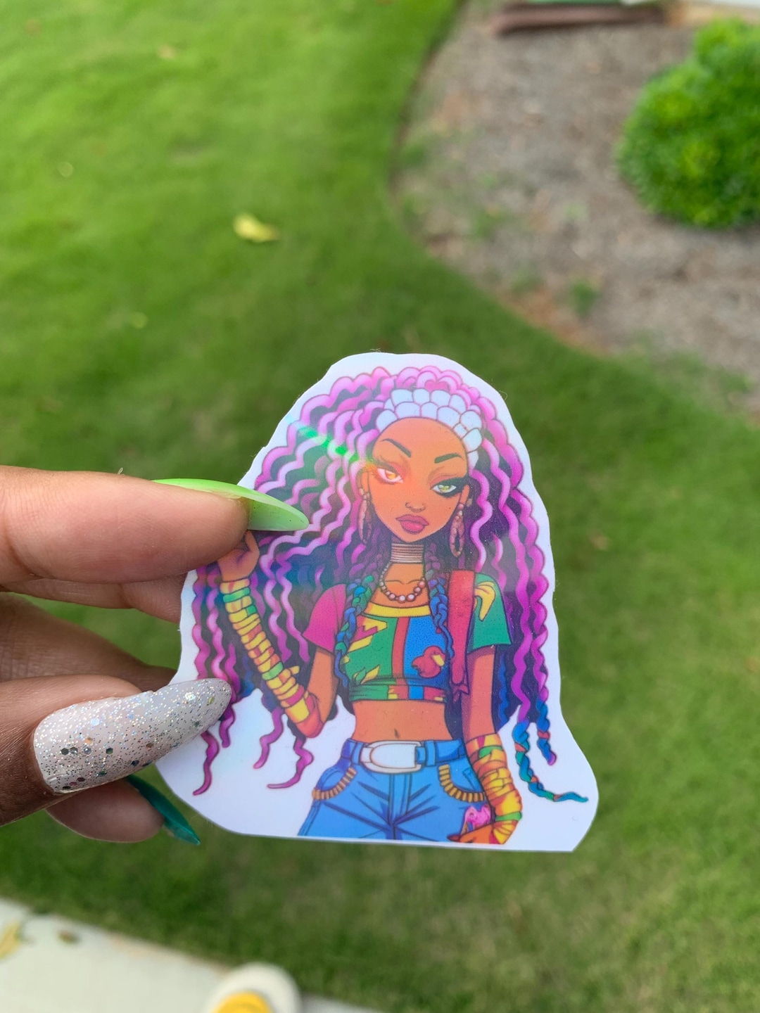 Locs Baddie Glitter Sticker,black Girl Sticker,black Woman Art,black ...