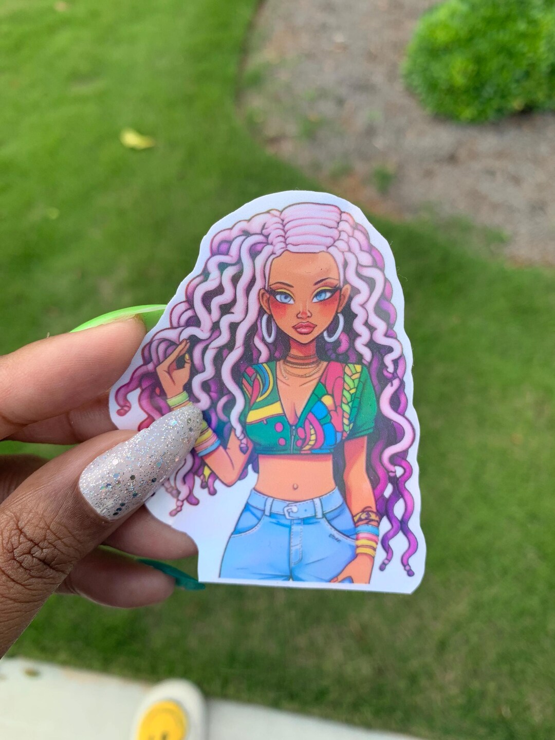 Locs Baddie Glitter Sticker,black Girl Sticker,black Woman Art,black ...