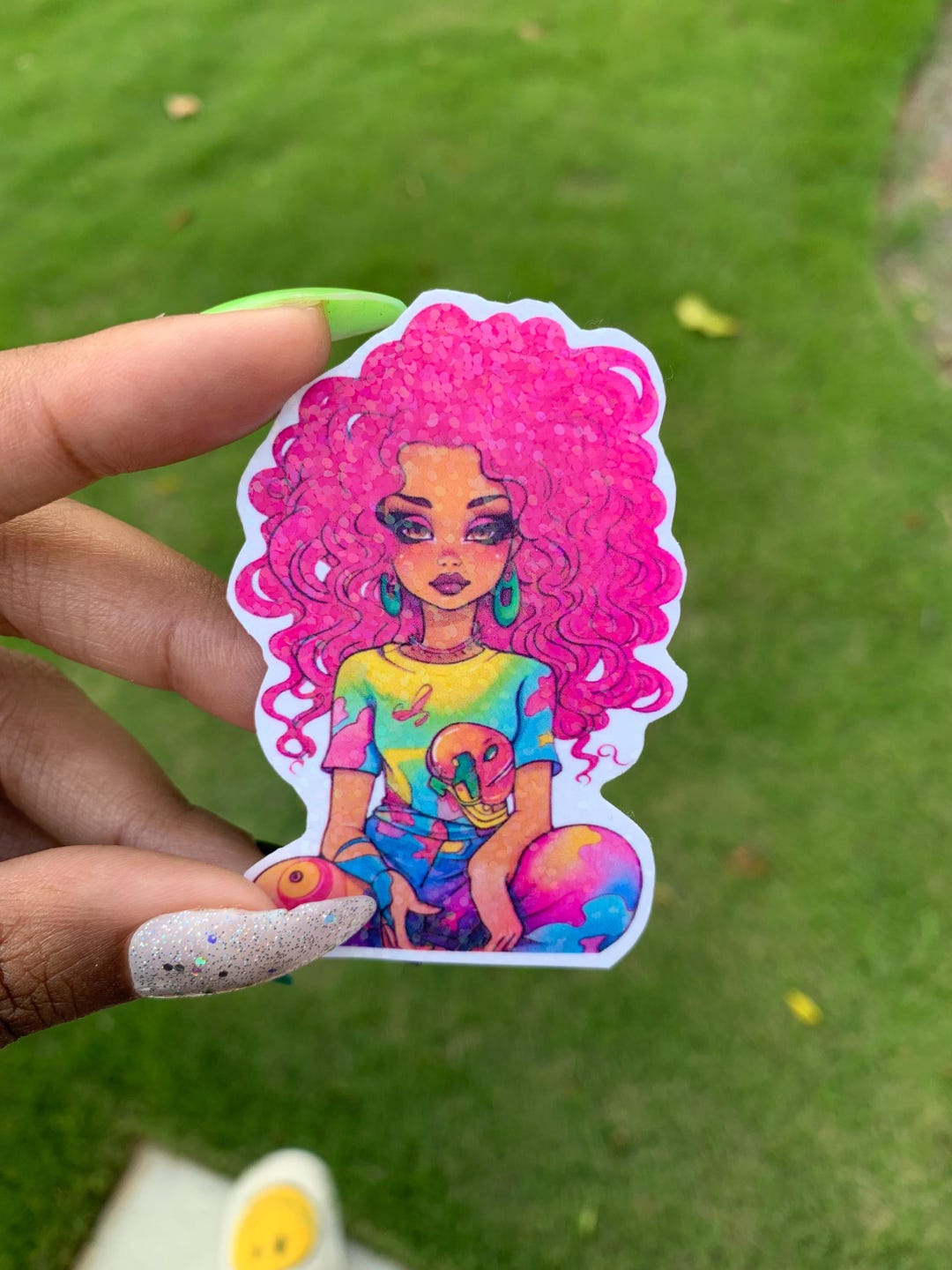 Pink Galaxy Baddie Sticker, Black Girl Sticker,black Woman Art,black ...