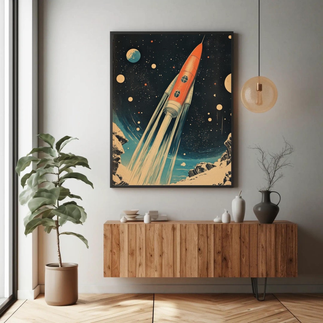 Space Rocket Launch | Minimalist Wall Art, Retro Futurism, Science ...