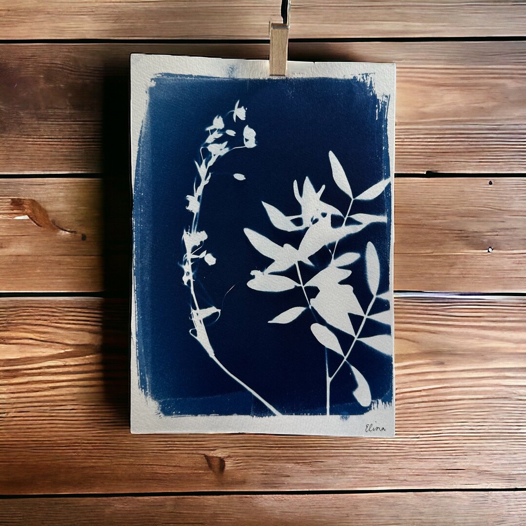 A5 Format Cyanotype Print With Various Flowers and Foliage - Etsy