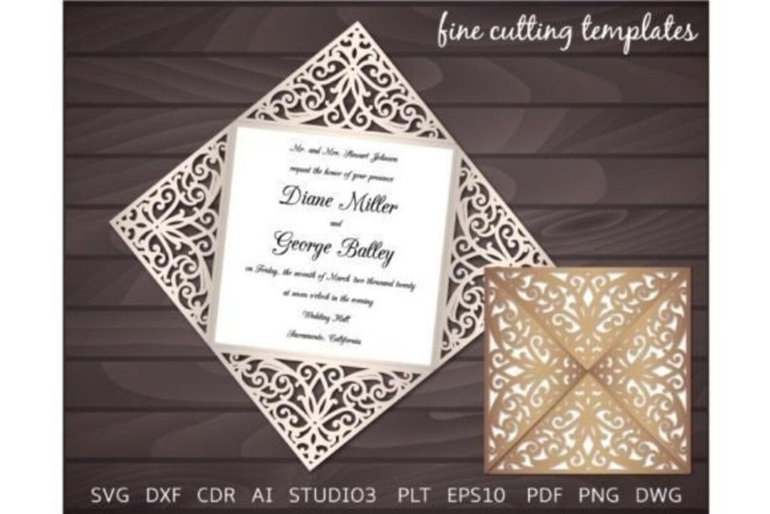 Wedding Invitation SVG Cricut Wedding Invitation Laser Cut Card Wedding ...