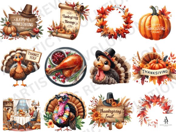Thanksgiving Clipart Bundle - 77 PNG Grateful Festive Images | Harvest ...