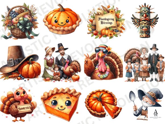 Thanksgiving Clipart Bundle - 77 PNG Grateful Festive Images | Harvest ...