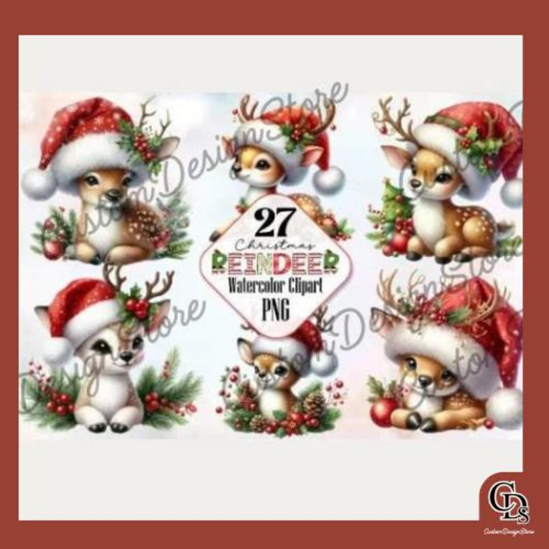 Funny Christmas Reindeer Clipart Bundle | 27 PNG Designs for T-shirts ...