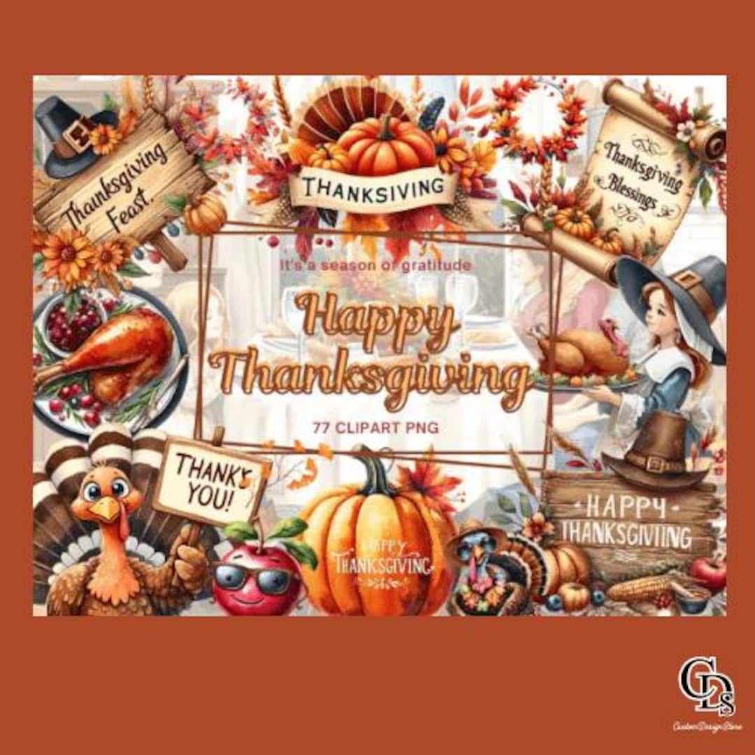 Thanksgiving Clipart Bundle - 77 PNG Grateful Festive Images | Harvest ...