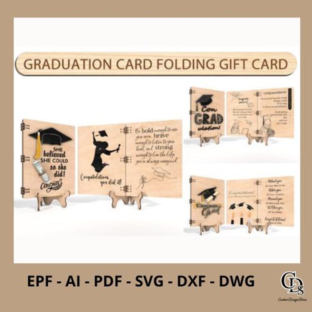 Graduation Card Folding Gift | Laser Cut SVG File for Glowforge ...