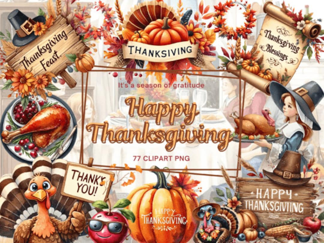 Thanksgiving Clipart Bundle - 77 PNG Grateful Festive Images | Harvest ...