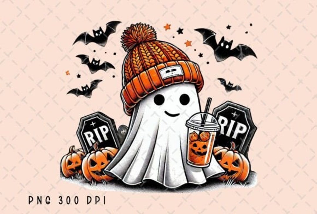 Cute Ghost Coffee Pumpkin Halloween PNG Perfect for T-shirts Mugs, and ...