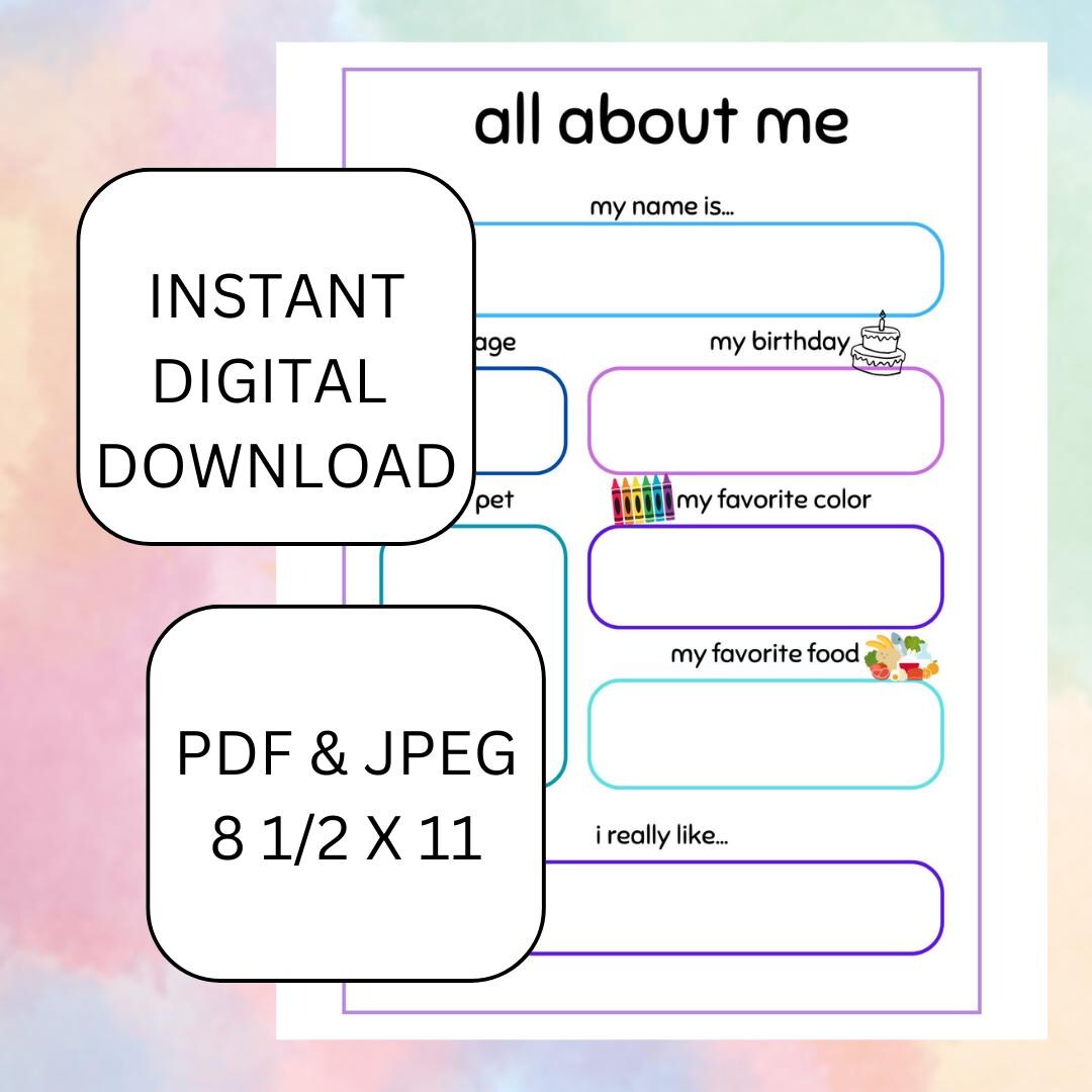 All About Me Printable, Back to School Worksheet Kids, Get to Know Me ...