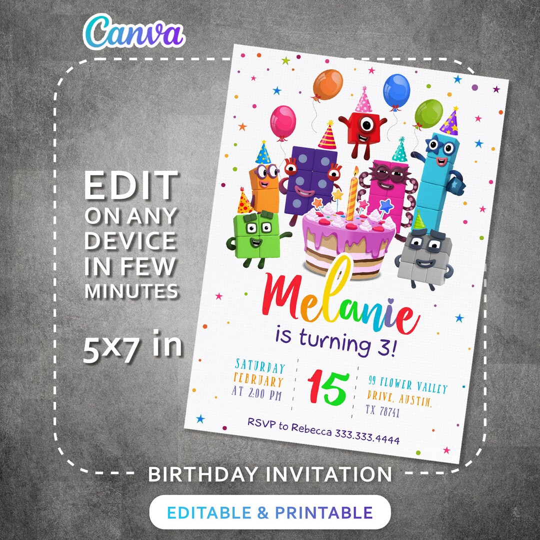 Editable Printable Invitation, Numberblocks Birthday Invitation ...