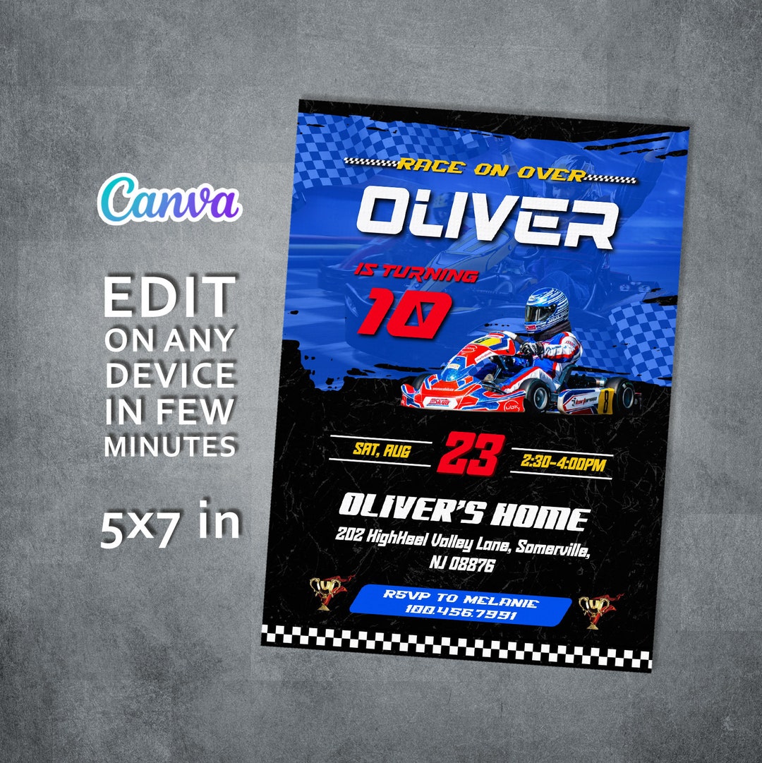 Go Kart Birthday Invitation, Go-kart Party, Karting Pilot Birthday ...