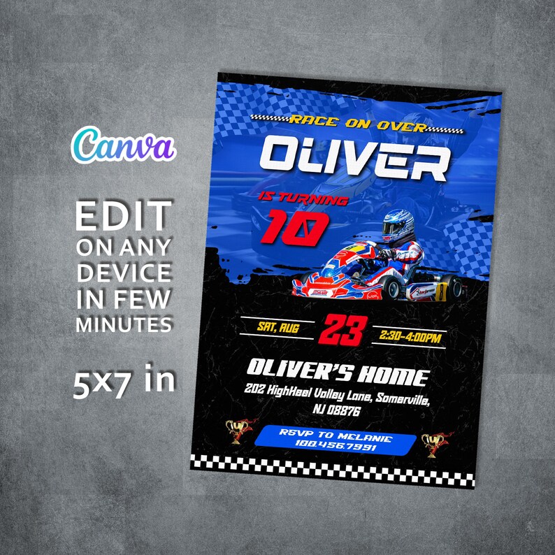 Go Kart Birthday Invitation, Go-kart Party, Karting Pilot Birthday ...