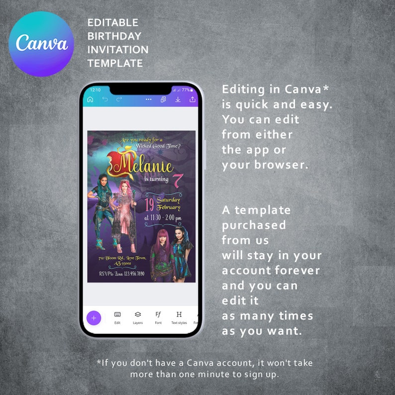 Printable Descendants Invitation, Editable Descendants Birthday Invite ...