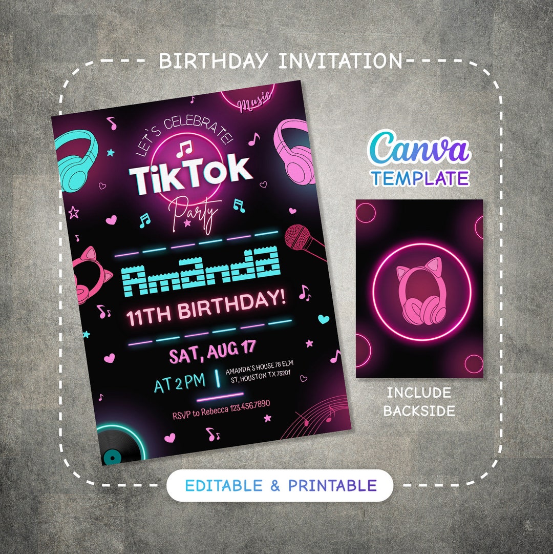Tiktok Birthday Invitation, Tik Tok Invite, Printable Editable Tiktok ...