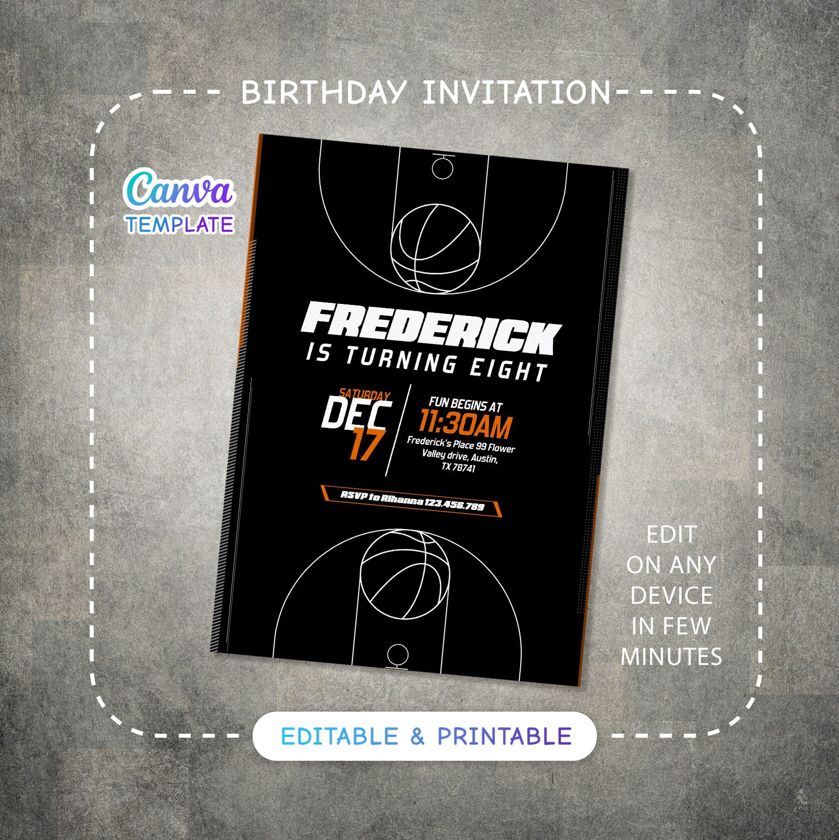 Printable Birthday Invitation, Editable Invitation, NBA Invite ...