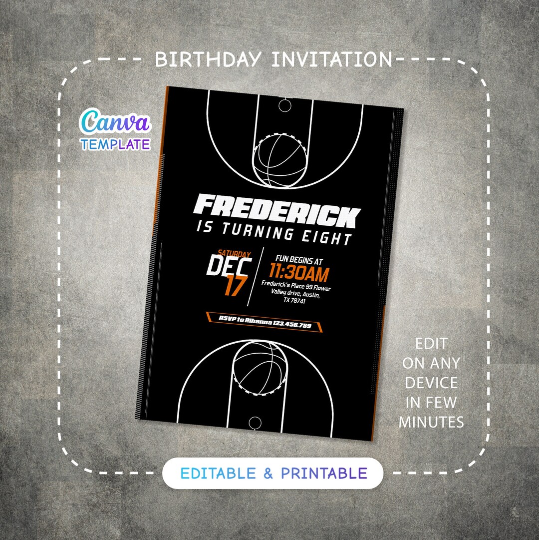 Printable Birthday Invitation, Editable Invitation, NBA Invite ...