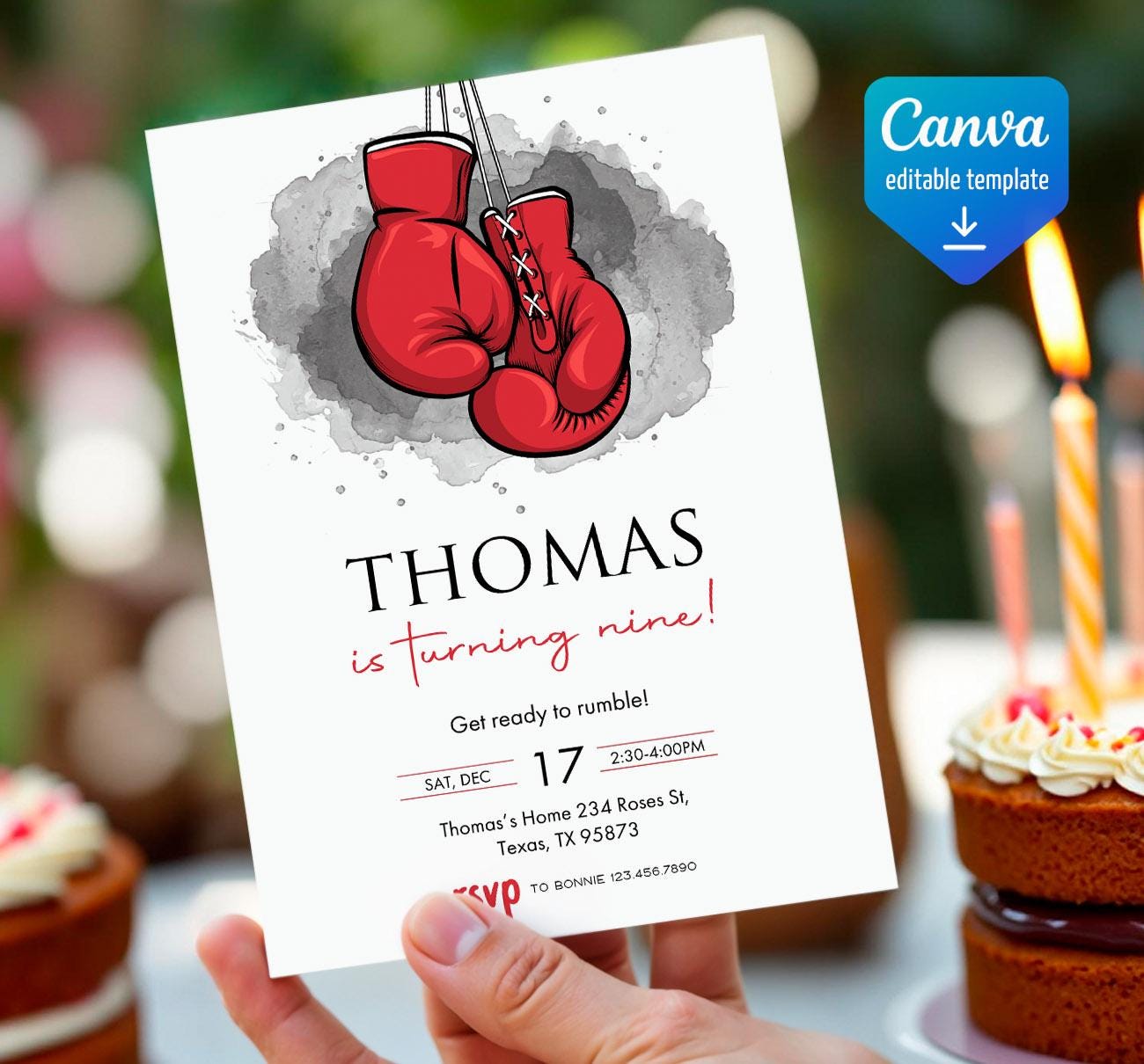 Printable Boxing Invitation, Fighter Invite, Digital Editable Birthday ...