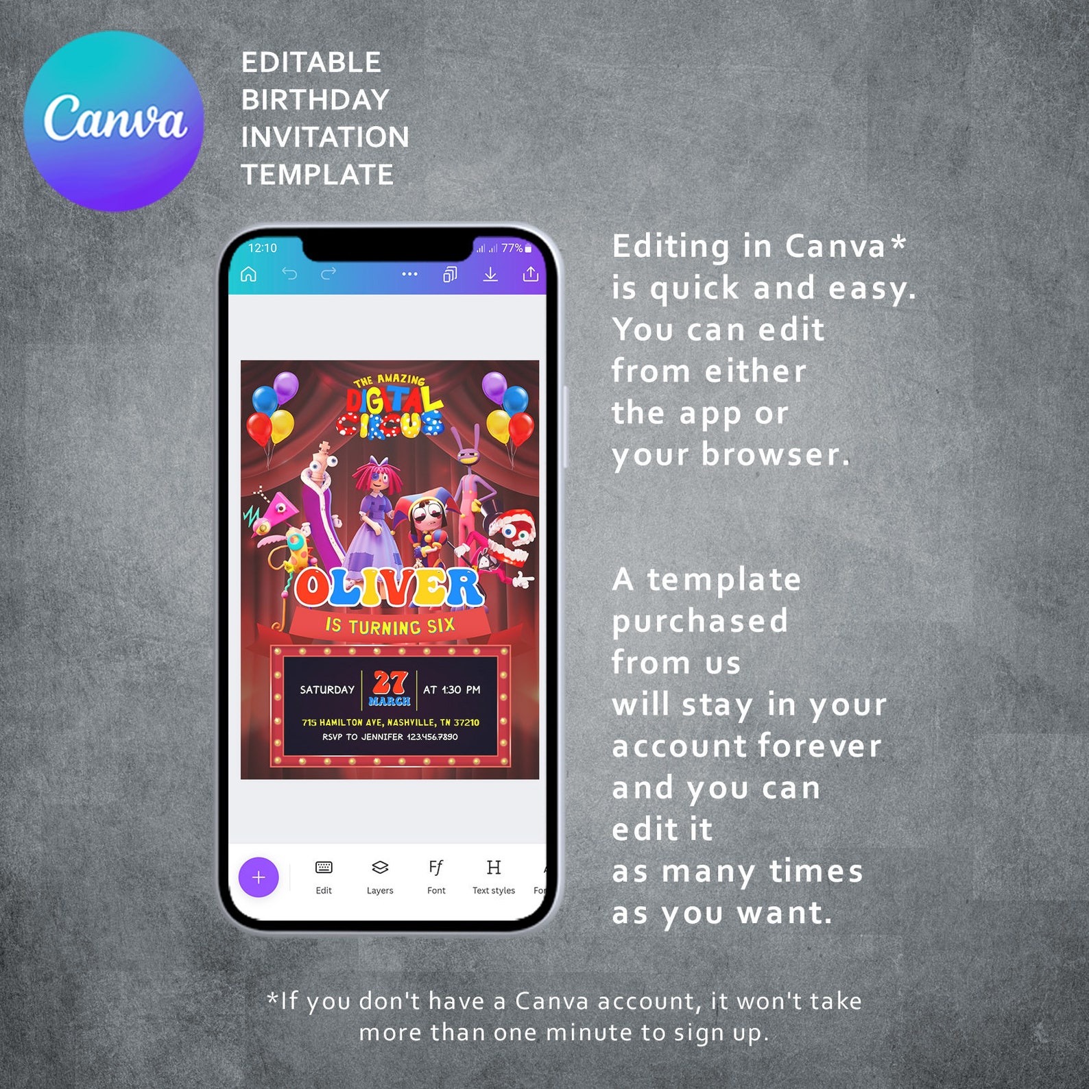 Printable the Amazing Digital Circus Invitation, Editable Digital ...