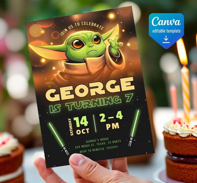 Baby Yoda Birthday Invitation, Star Wars Invite, Printable Grogu ...
