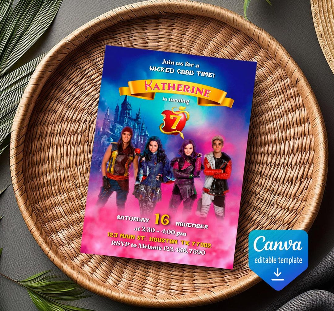 Printable Descendants Invitation, Editable Descendants Birthday Invite ...
