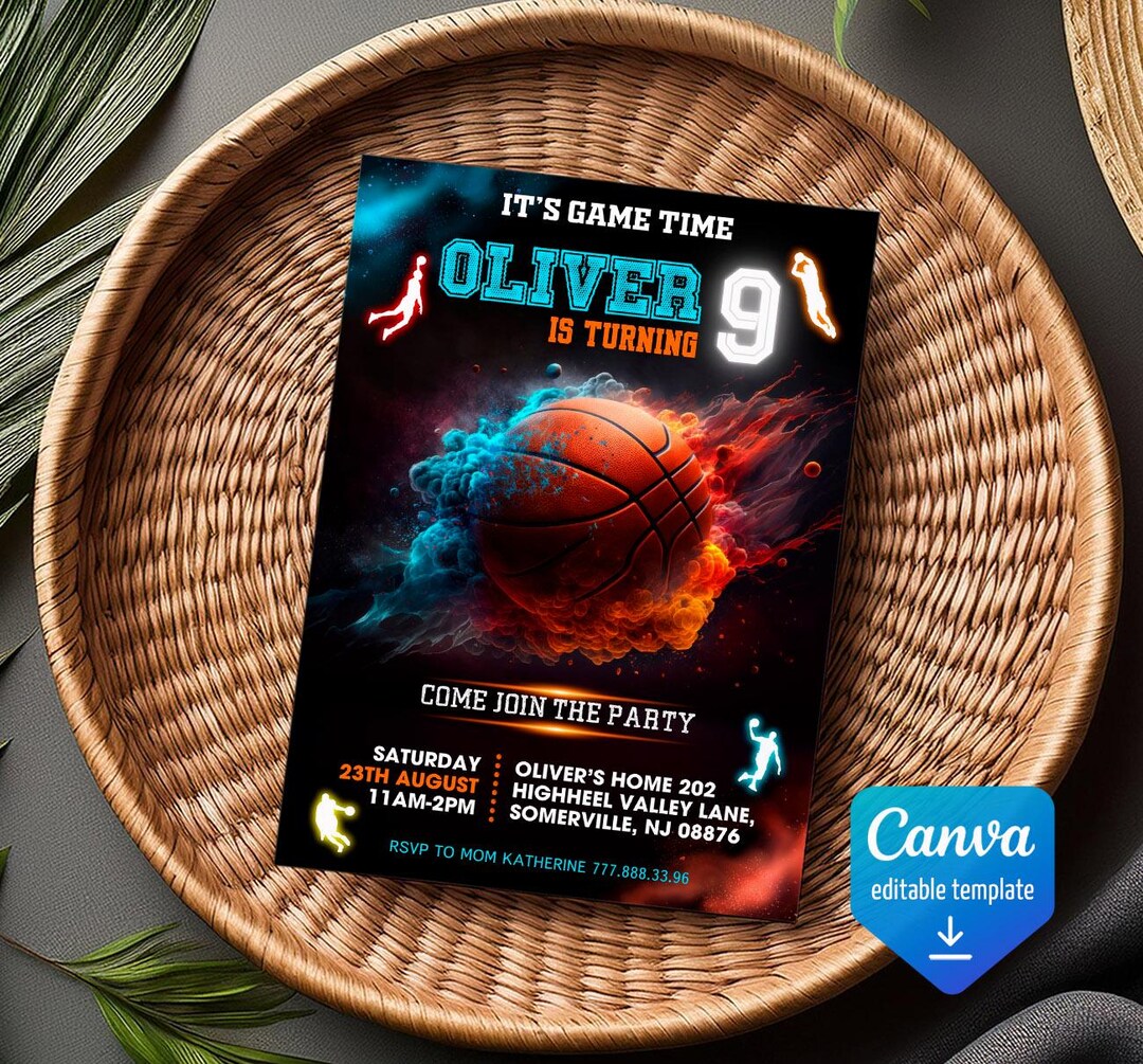 Printable Birthday Invitation, Editable Invitation, NBA Invite ...