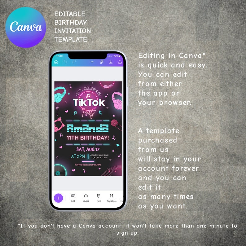 Tiktok Birthday Invitation, Tik Tok Invite, Printable Editable Tiktok ...