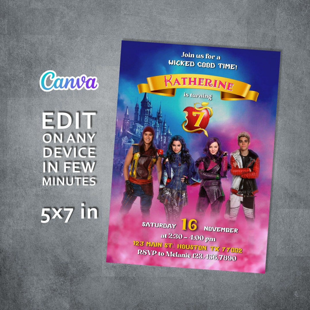 Printable Descendants Invitation, Editable Descendants Birthday Invite ...