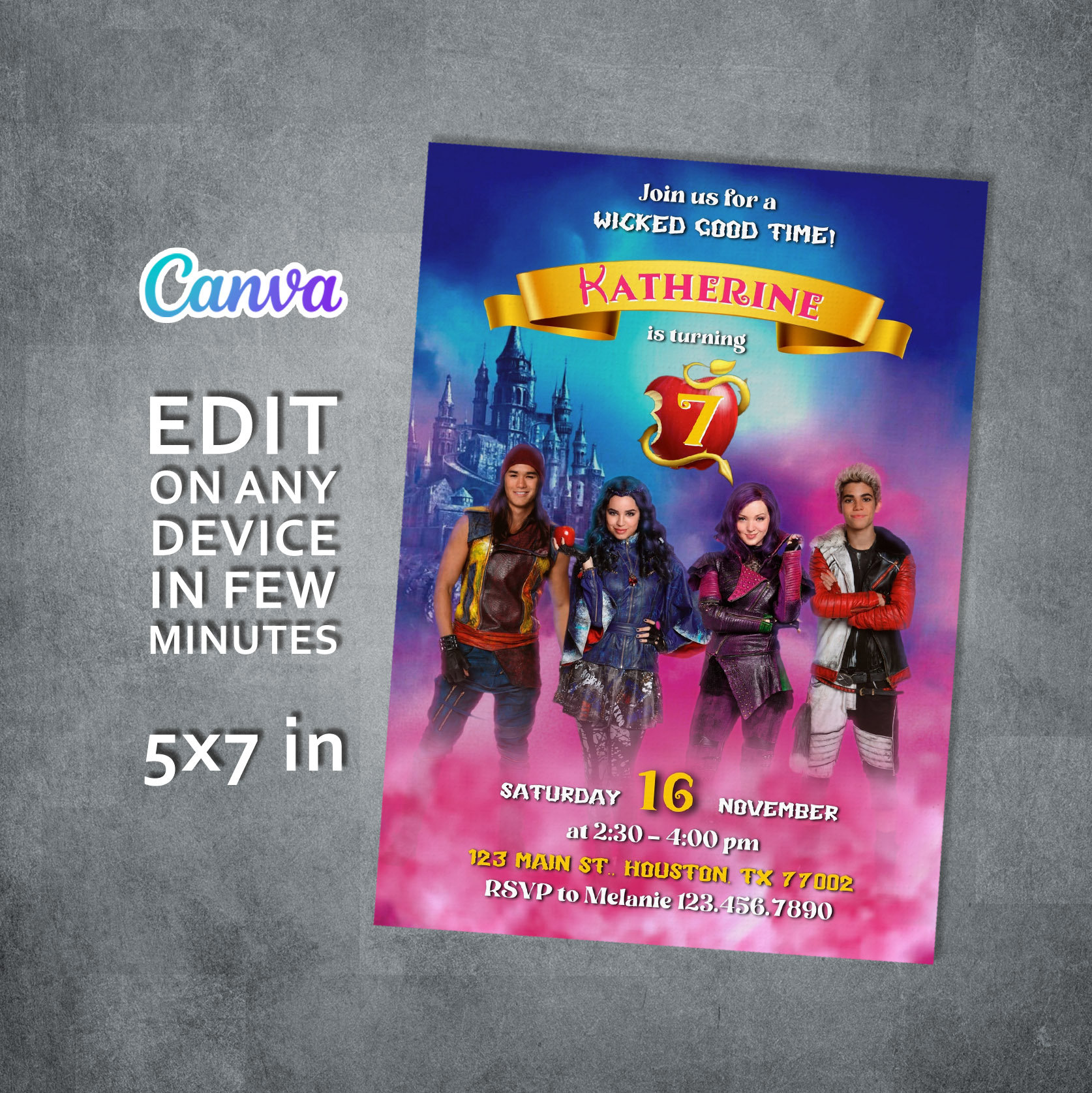 Printable Descendants Invitation, Editable Descendants Birthday Invite ...