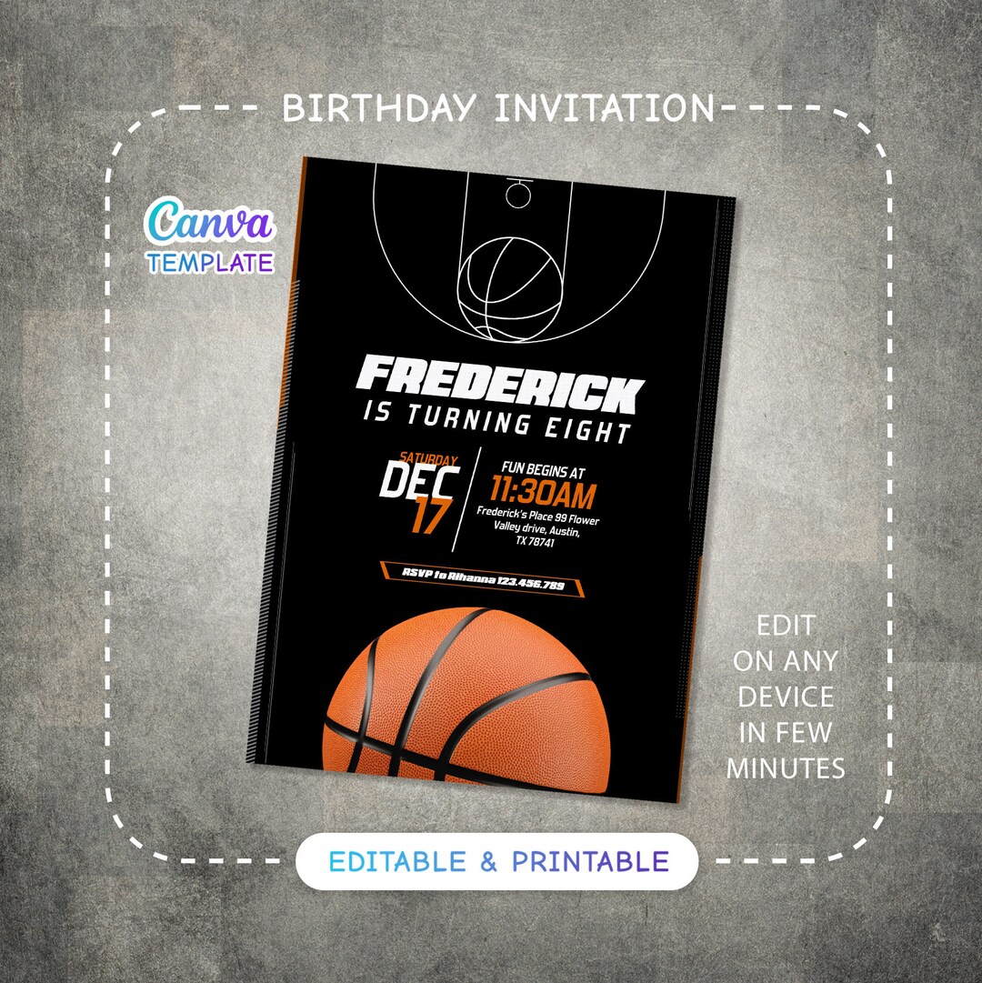 Printable Birthday Invitation, Editable Invitation, NBA Invite ...