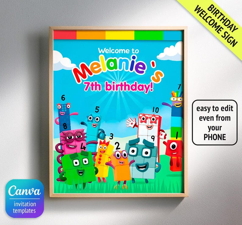 Numberblocks Birthday Welcome Sign, Printable Party Decoration ...