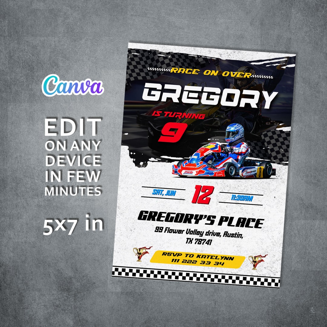 Go Kart Birthday Invitation, Go-kart Party, Karting Pilot Birthday ...