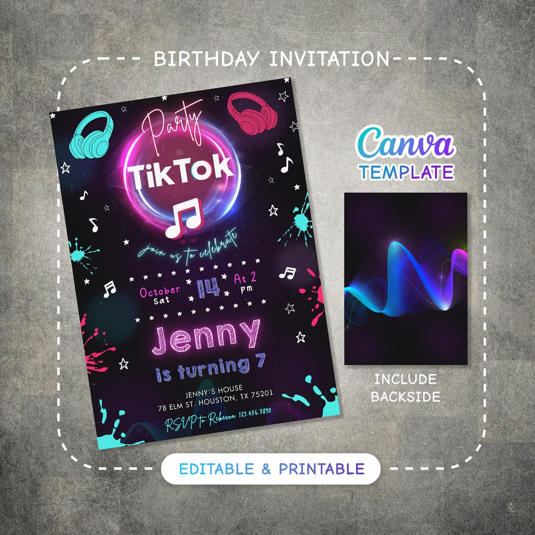 Tiktok Birthday Invitation, Tik Tok Invite, Printable Editable Tiktok ...