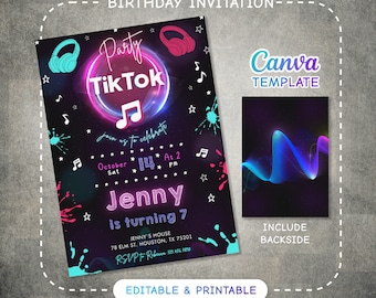 Tiktok Birthday Invitation, Tik Tok Invite, Printable Editable Party ...
