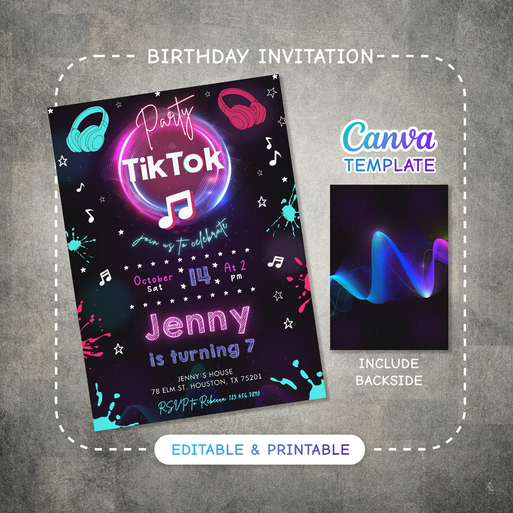 Tiktok Birthday Invitation, Tik Tok Invite, Printable Editable Tiktok ...