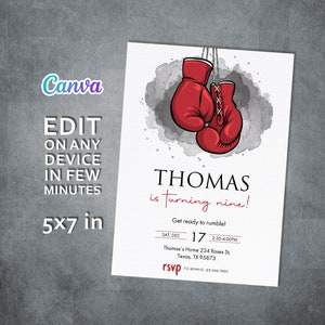 Printable Boxing Invitation, Fighter Invite, Digital Editable Birthday ...
