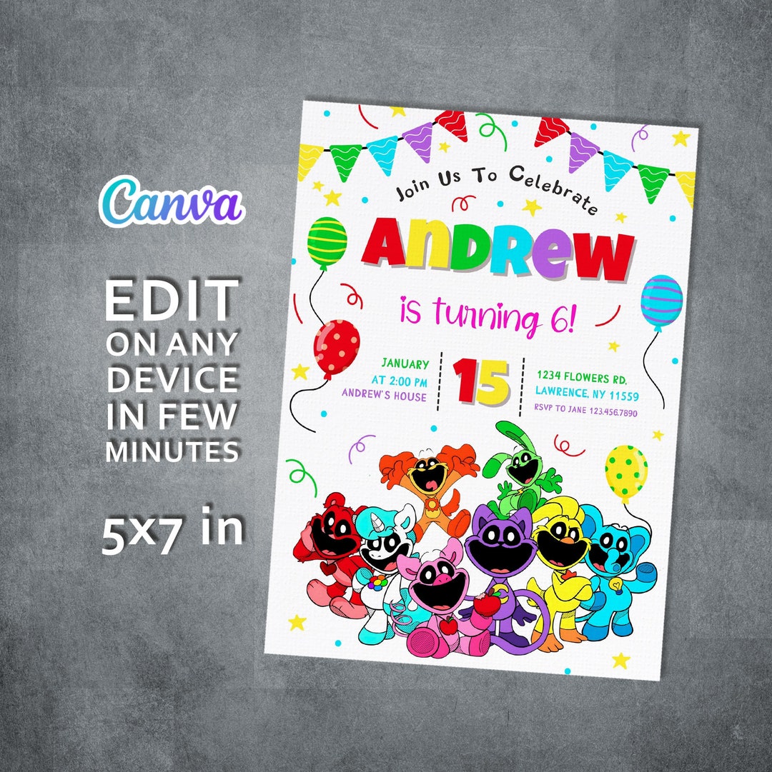 Printable Smiling Critters Invitation, Smiling Critters Party, editable ...