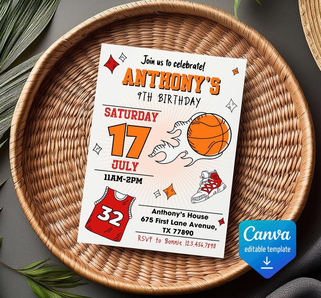 Printable Birthday Invitation, Editable Invitation, NBA Invite ...